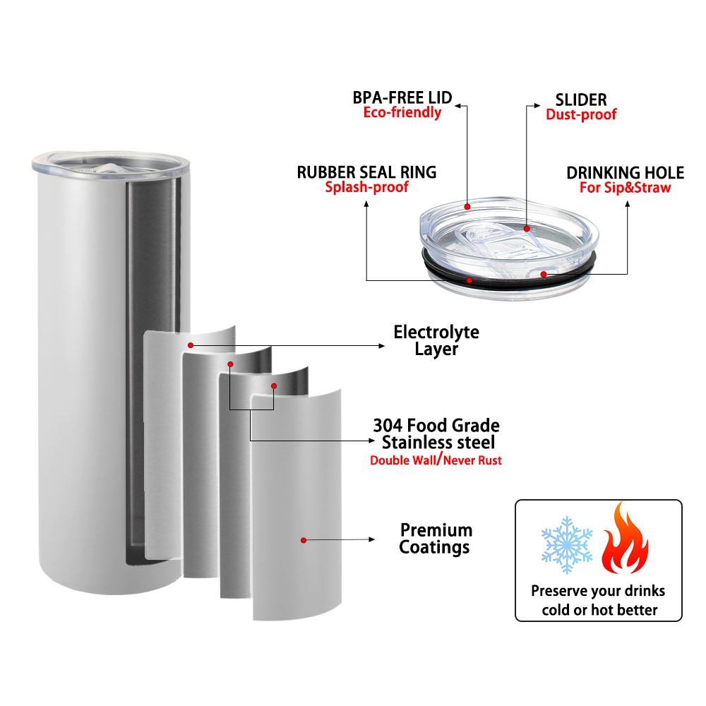 Sublimation Grey Skinny Tumbler 20oz